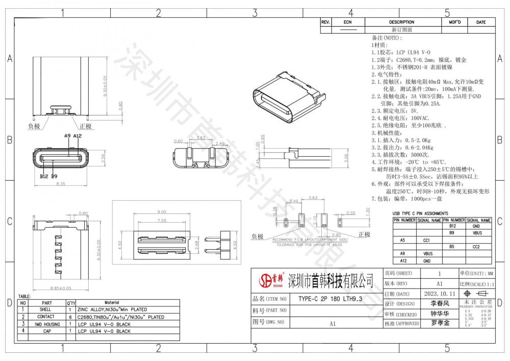 TYPE-C 2P 180 LTH9.3 technical document page 1