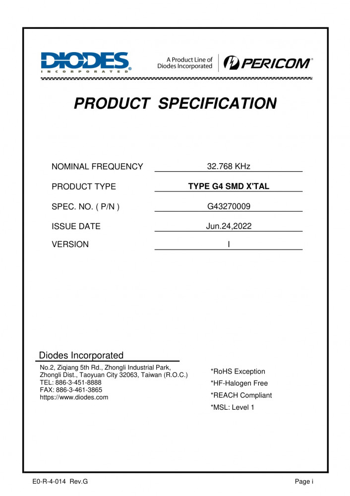 G43270009 specification page 1