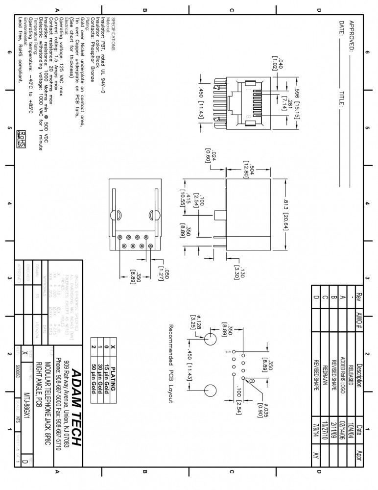 ADAM TECH MTJ-88GX1 technical drawing