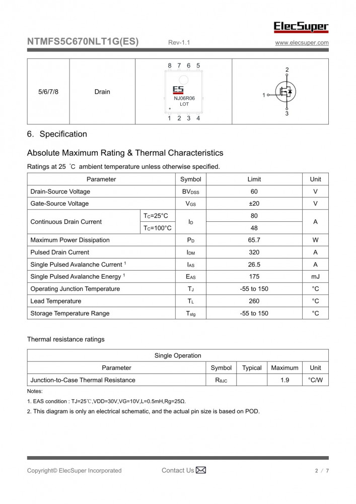 NTMFS5C670NLT1G(ES) datasheet page 2