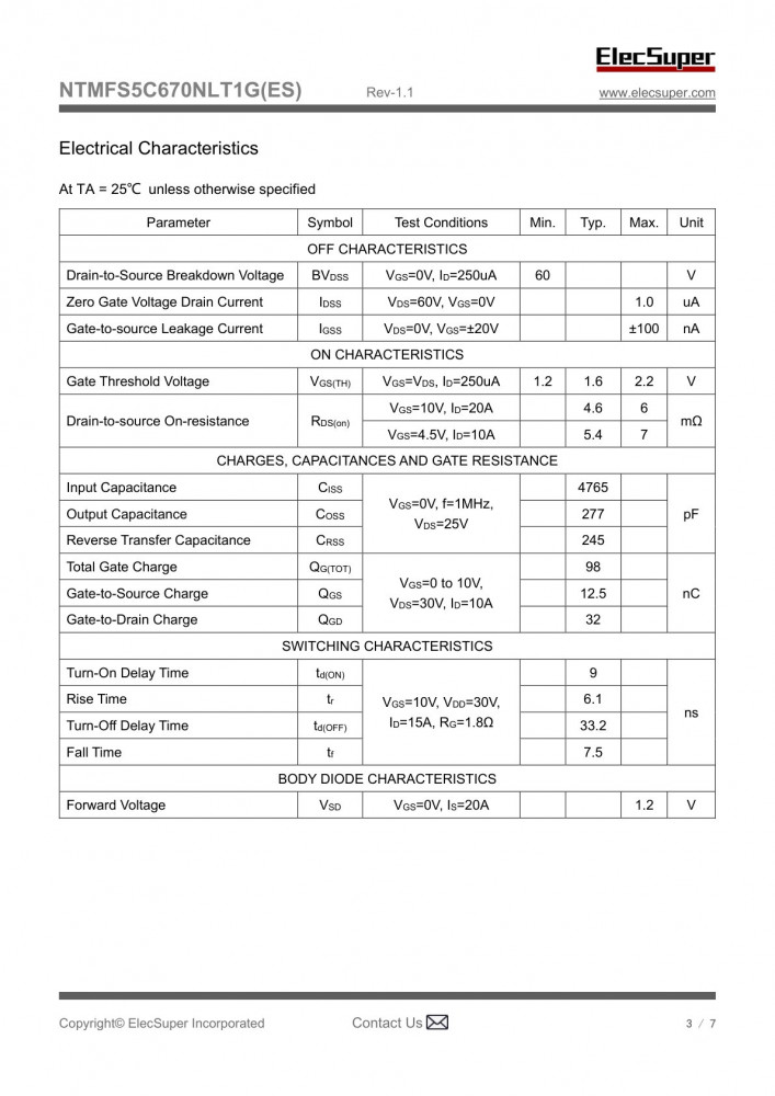 NTMFS5C670NLT1G(ES) datasheet page 3