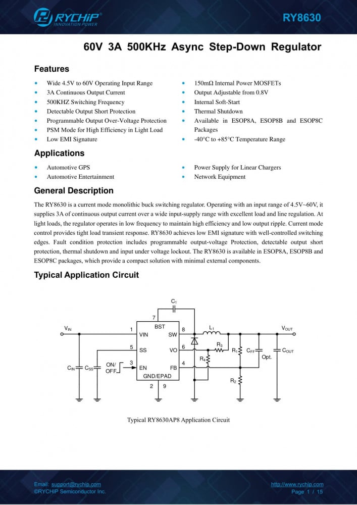 RY8630CP8 datasheet page 1
