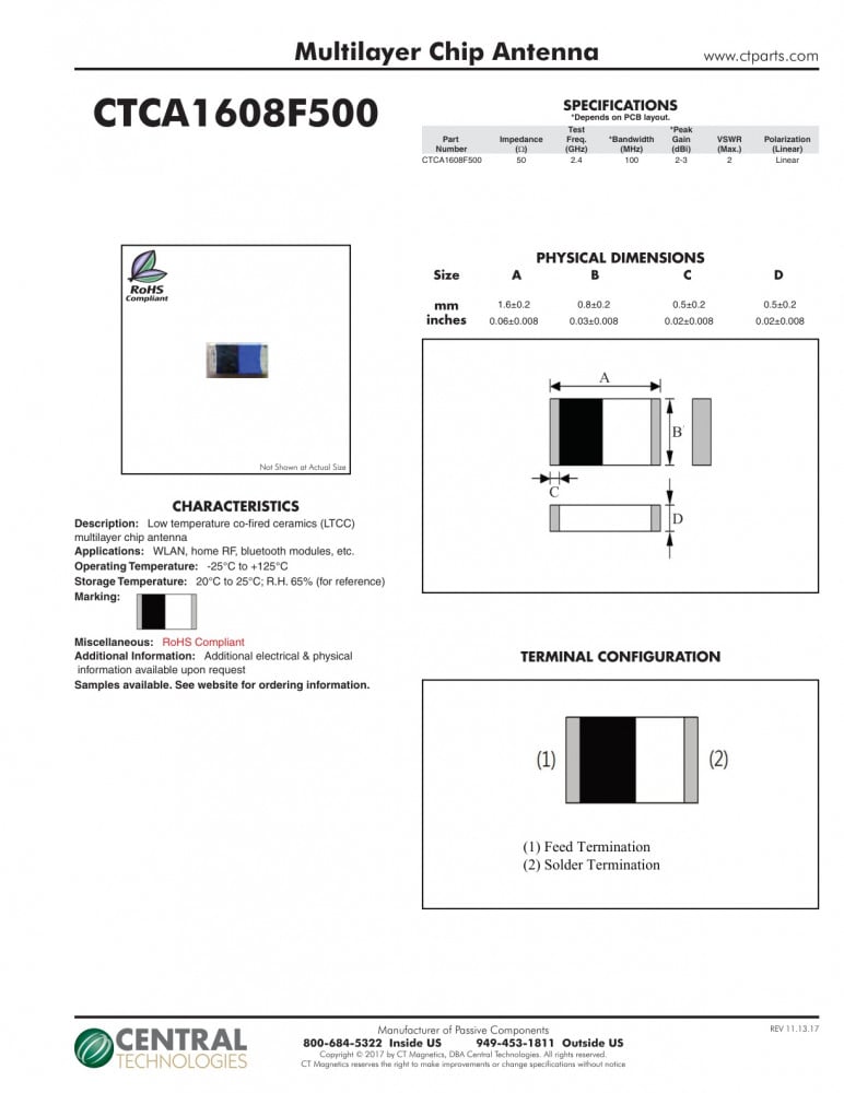 CTCA1608F500 datasheet page 1