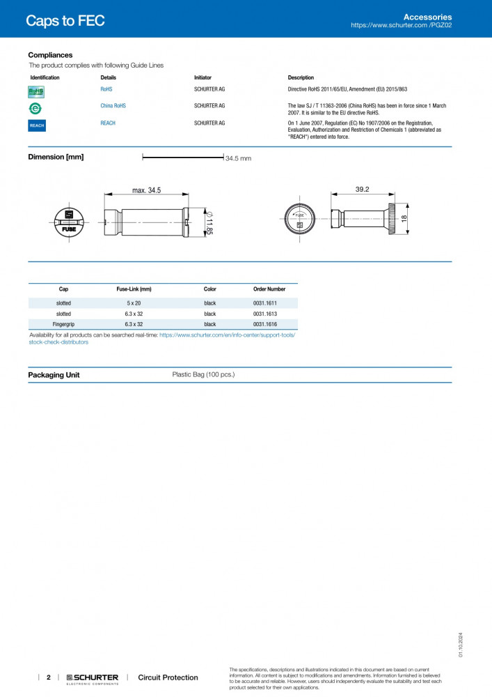 SCHURTER 0031.1611 technical document page 2