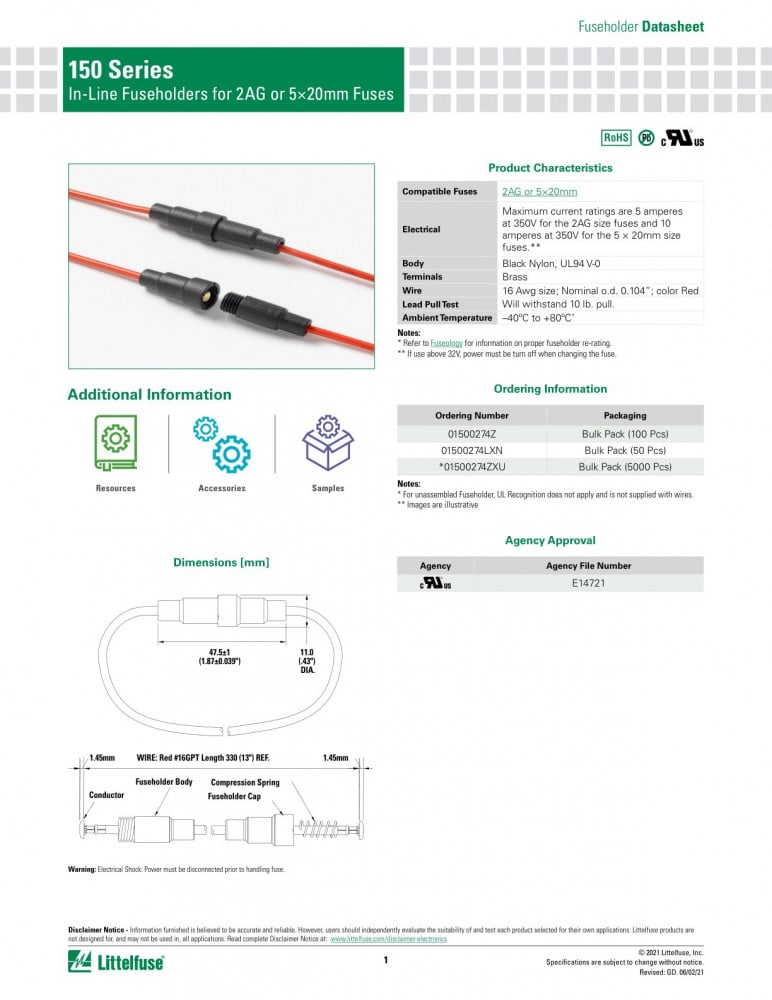 Littelfuse 01500274LXN technical document