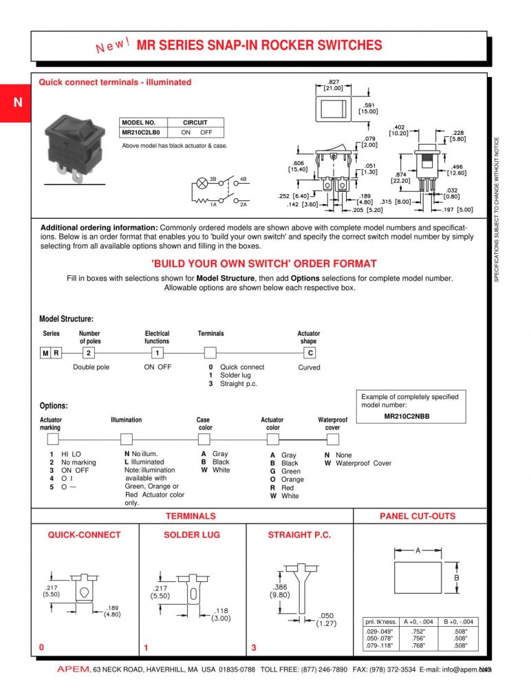 APEM MR210 series technical document page 2