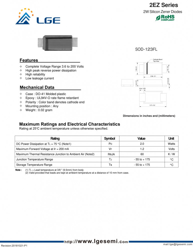 LGE 2EZ13D5 datasheet page 1