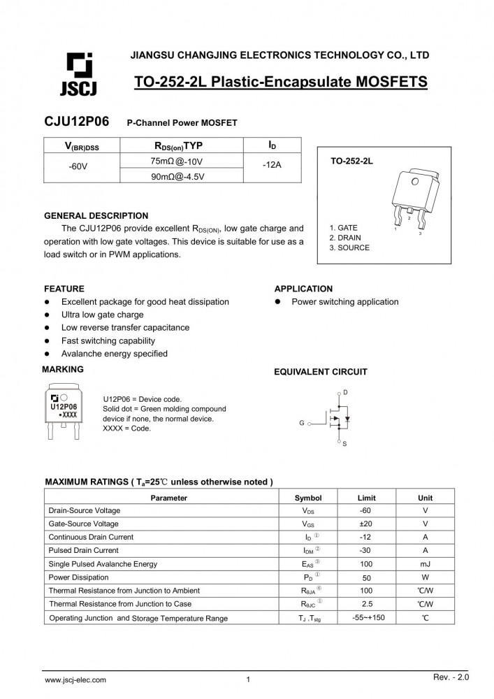 CJU12P06 datasheet page 1