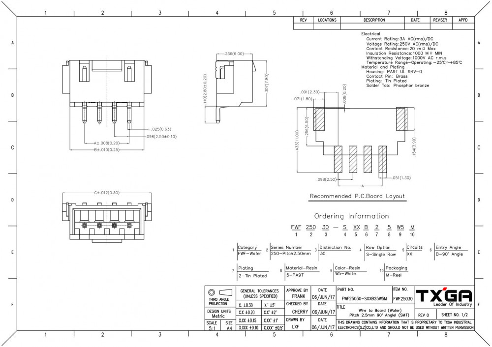 TXGA FWF25030 connector drawing page 1