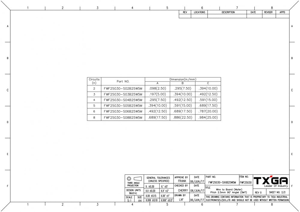 TXGA FWF25030 connector drawing page 2