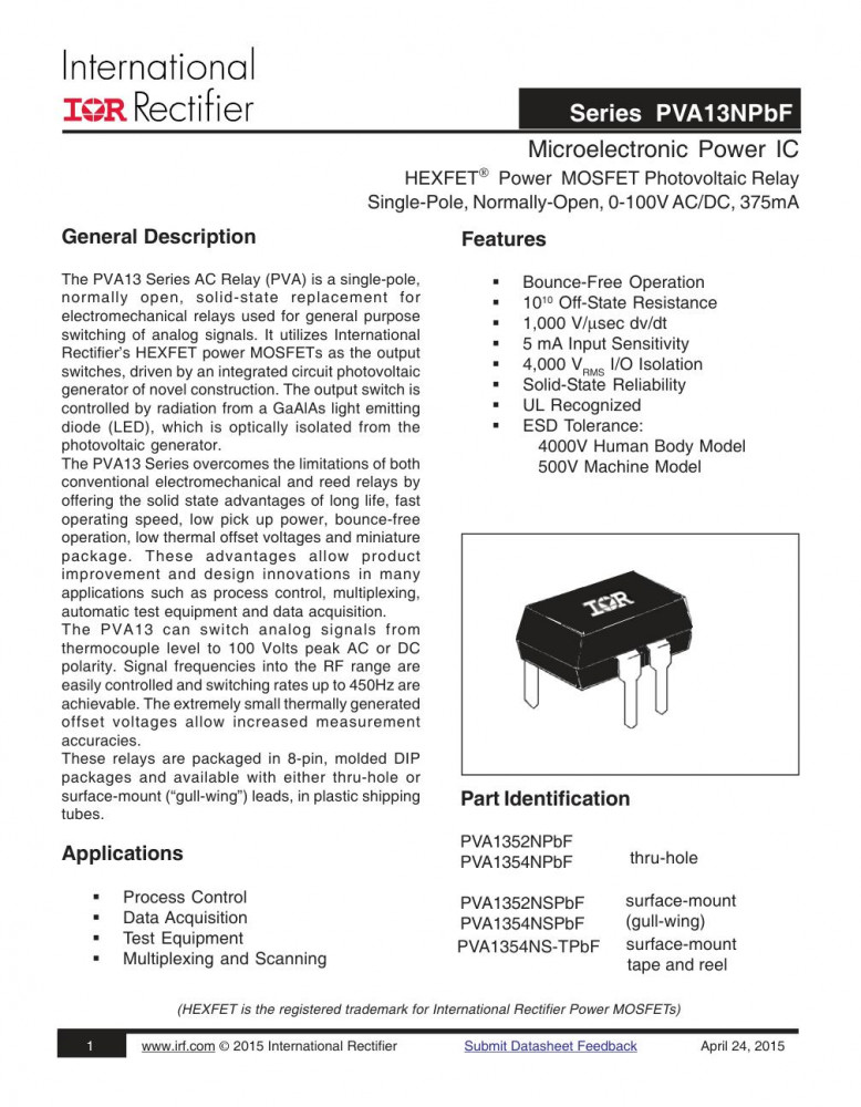 PVA1352NPBF datasheet page 1