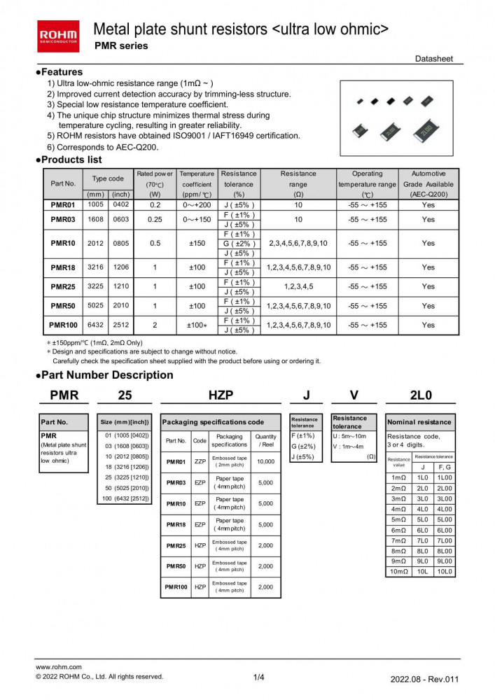 ROHM PMR series datasheet page 1