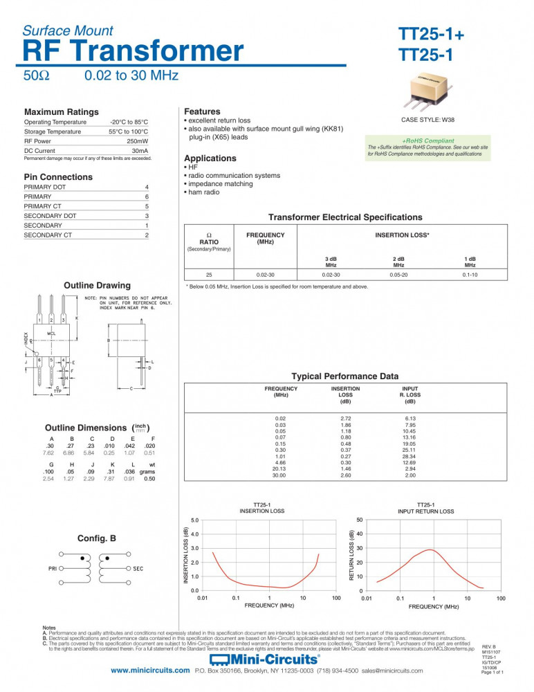 Mini-Circuits TT25-1+ technical datasheet page