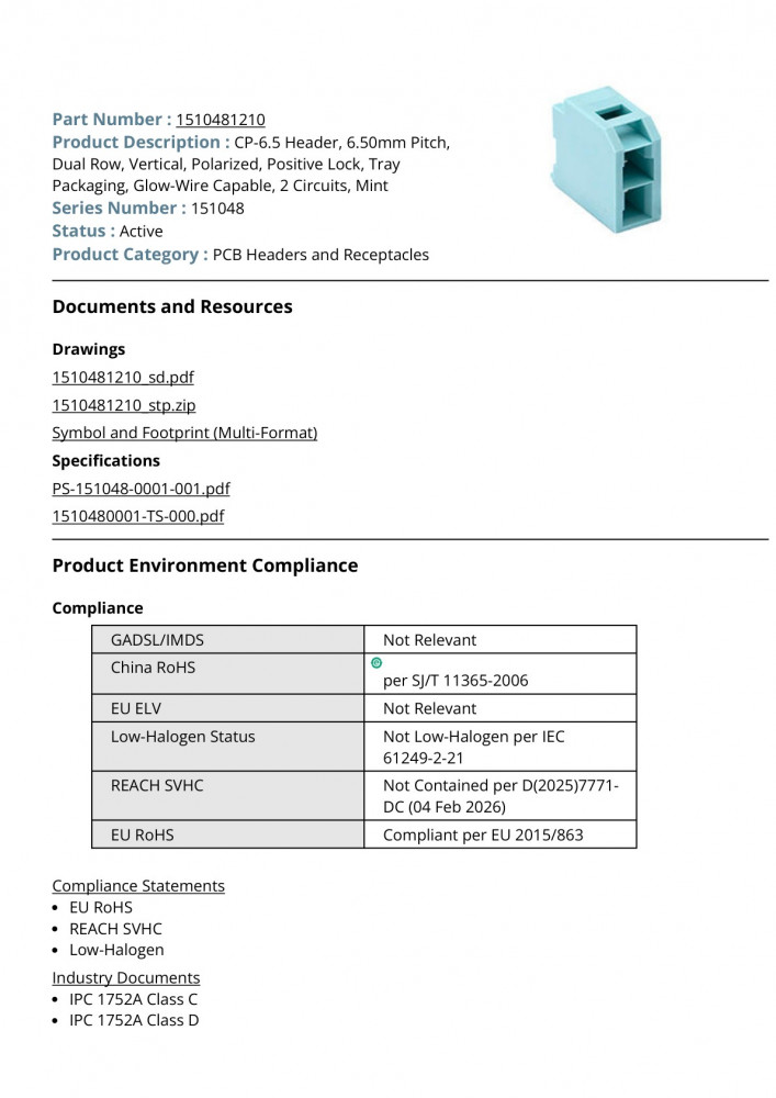 MOLEX CP 6.5 connector specification page 1