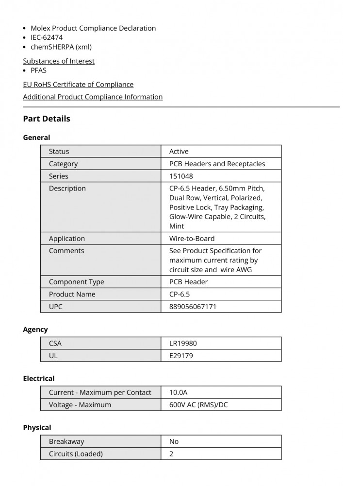 MOLEX CP 6.5 connector specification page 2