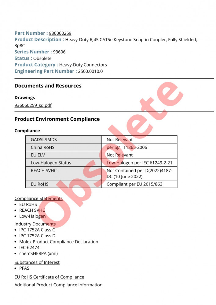 MOLEX 936060259 product drawing, page 1