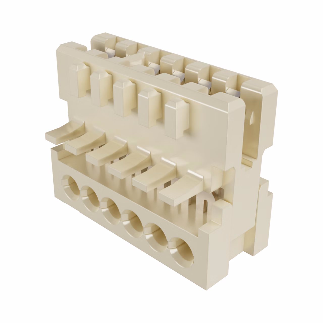 Appli-Mate RAST 2.5 Connector, 2.50mm Pitch, Female, 6 Circuits, Positions A and G Removed, Polarizing Rib Between 2/3, Locking Pips, Open Endwalls, Tin Plating for sale