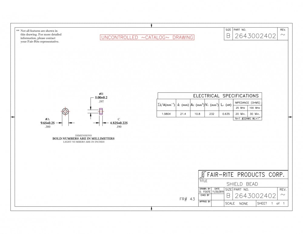 Fair-Rite 2643002402 technical document page