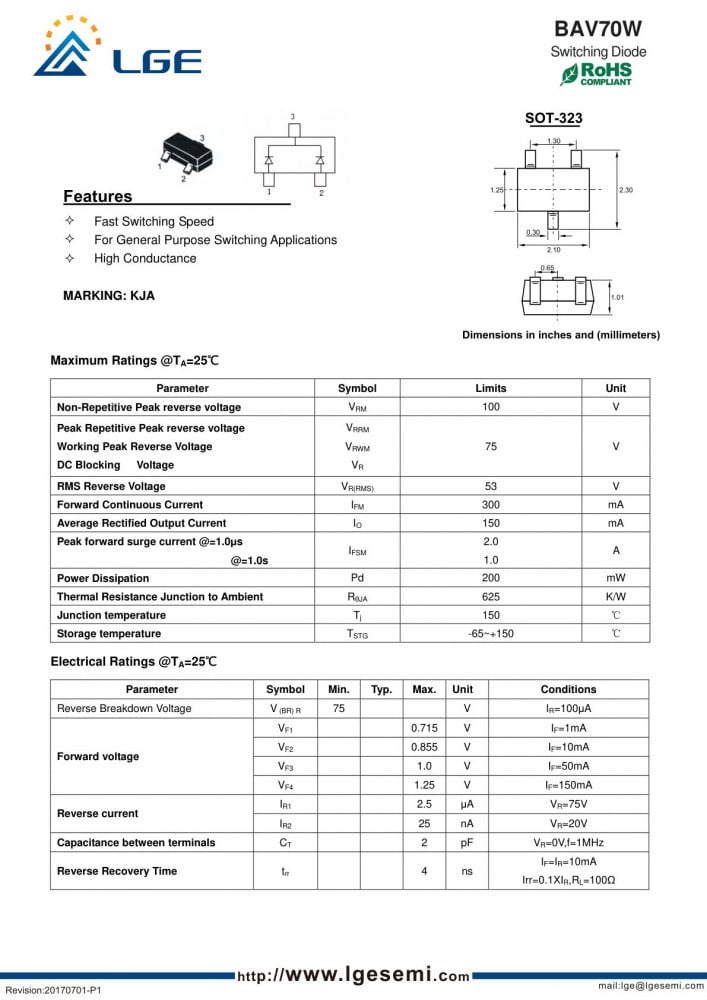 LGE BAV70W datasheet page 1