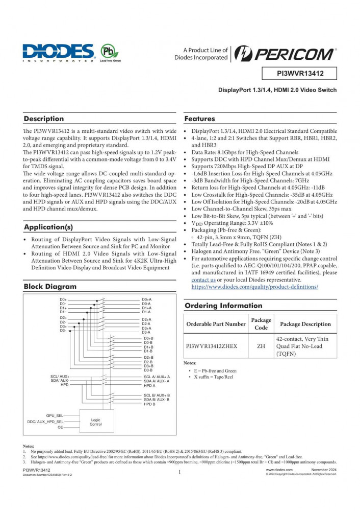 PI3WVR13412ZHEX technical document preview