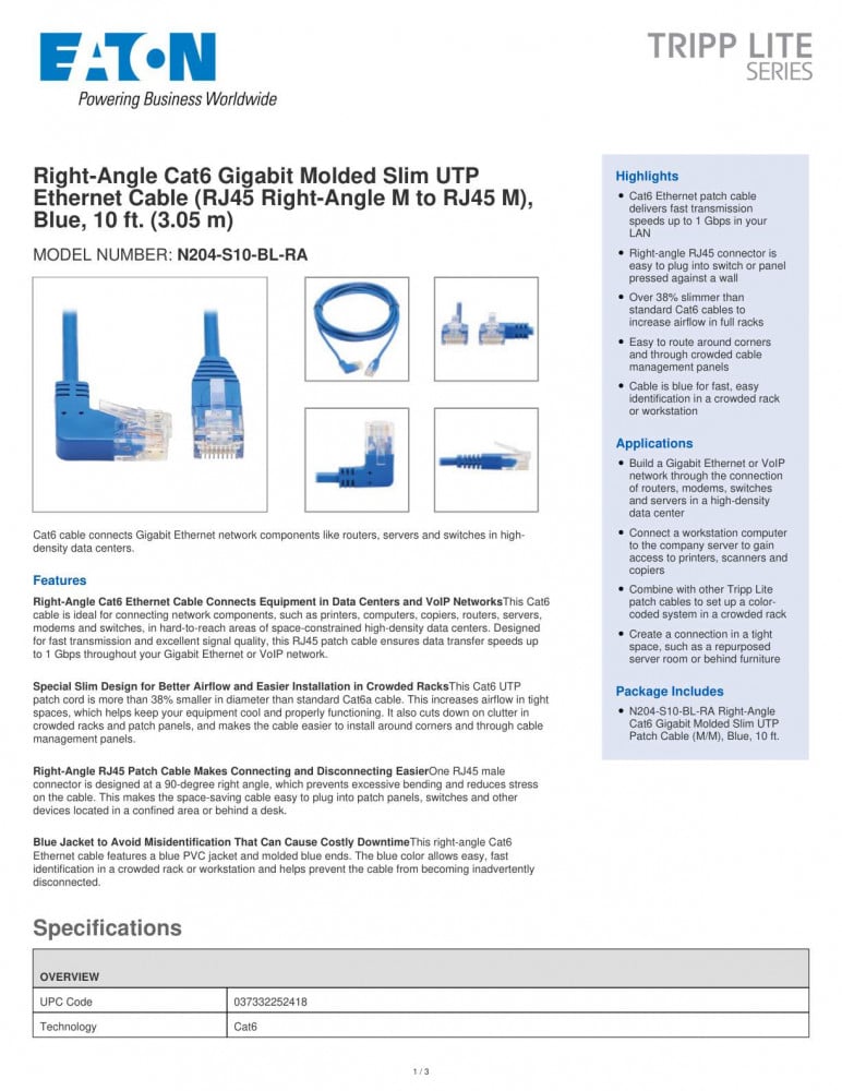 N204-S10-BL-RA technical document page 1