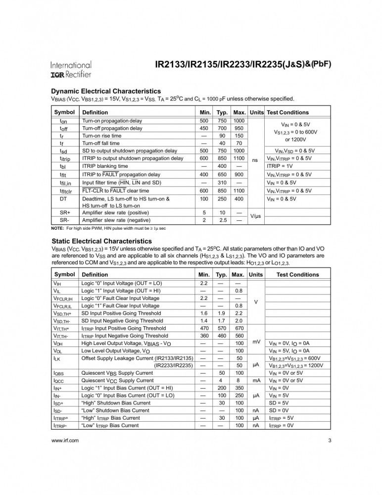 IR2135STRPBF technical document page 3