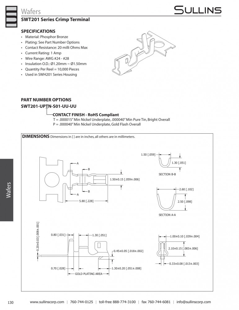 Sullins SWH201 series technical drawing page 1