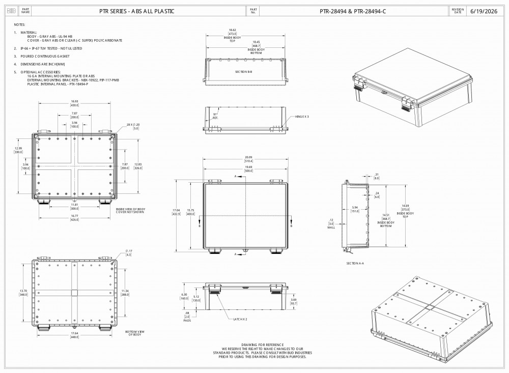 PTR-28494-C product drawing and enclosure documentation