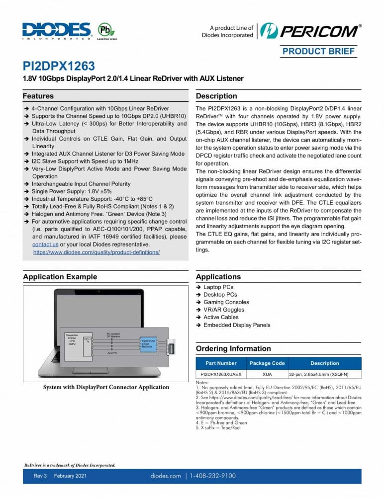PI2DPX1263 official datasheet preview