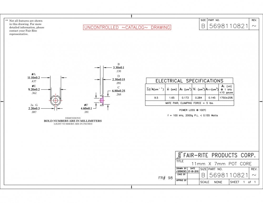 Fair-Rite 5698110821 engineering drawing