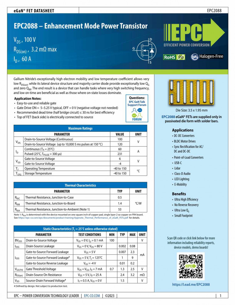EPC2088 datasheet page 1