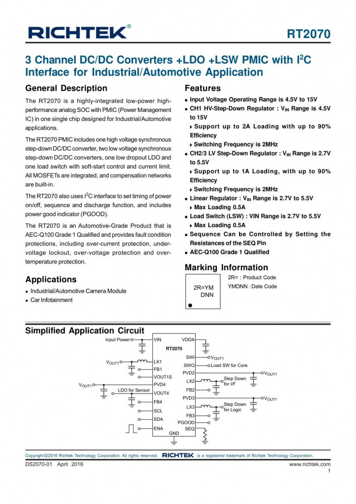 RT2070 datasheet page 1