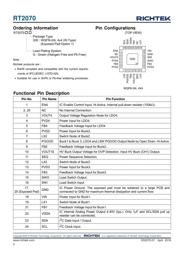 RT2070 datasheet page 2