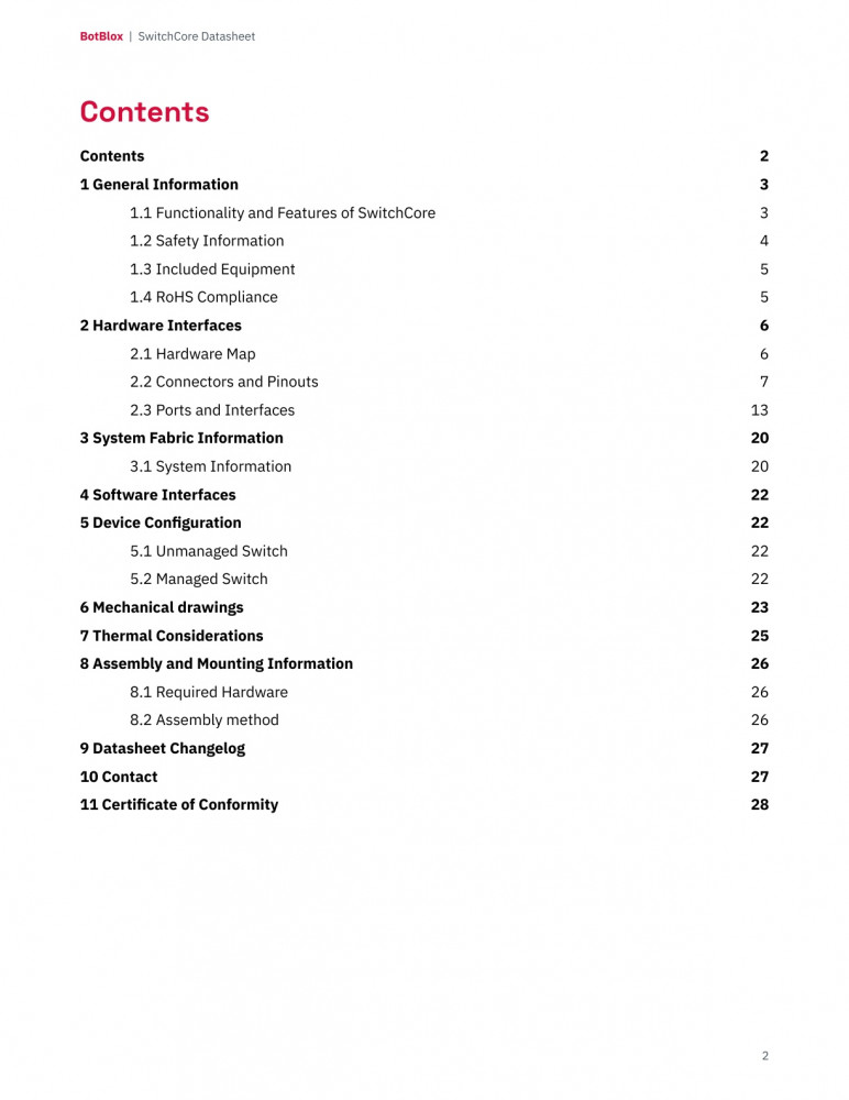 SwitchCore hardware datasheet page 2