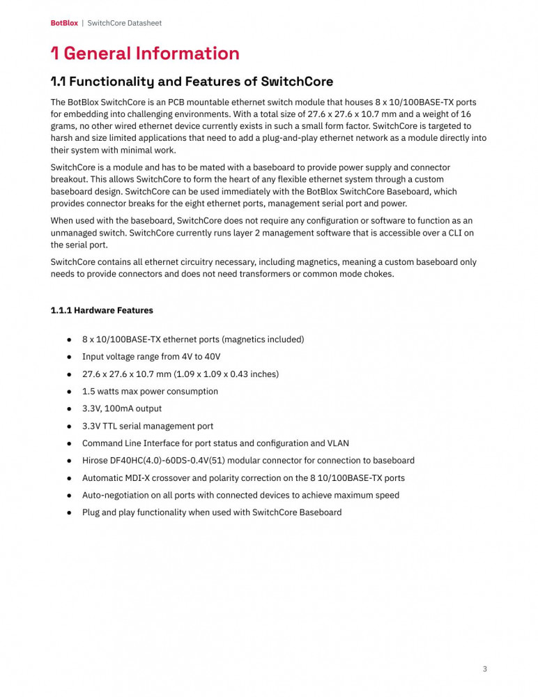 SwitchCore hardware datasheet page 3