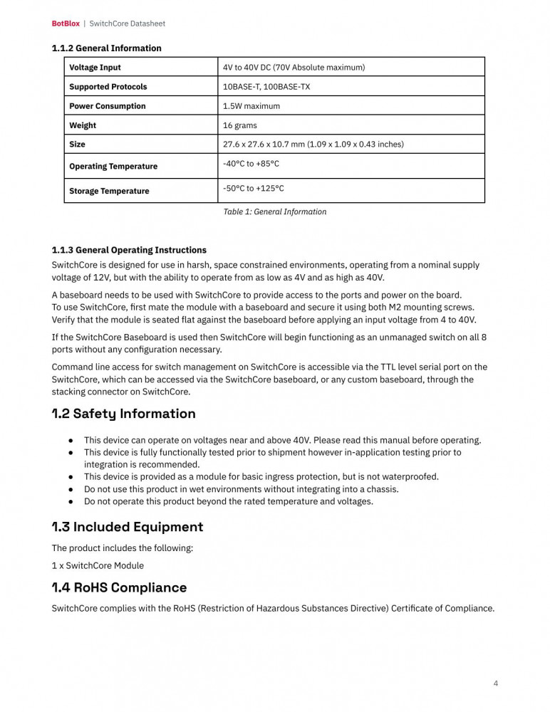 SwitchCore hardware datasheet page 4