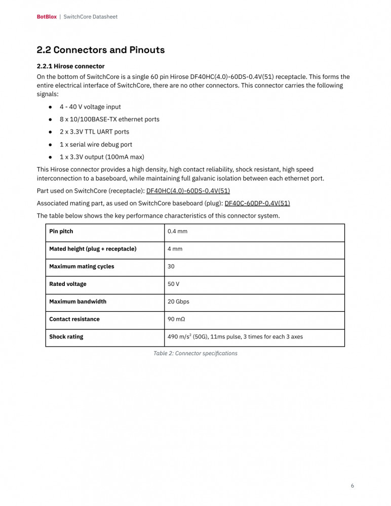 SwitchCore hardware datasheet page 6