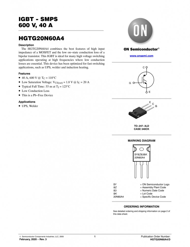 HGTP20N60A4 datasheet page 1