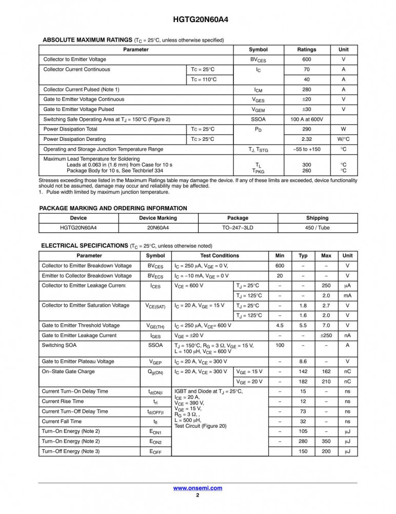 HGTP20N60A4 datasheet page 2