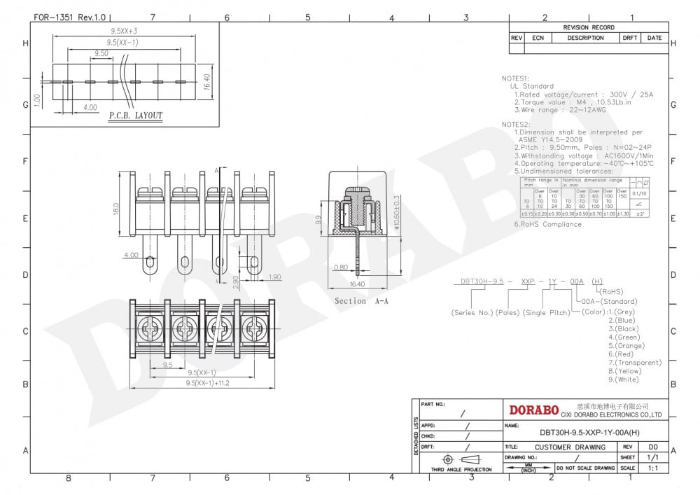 DORABO DBT30H-9.5-7P-BK-P technical document preview