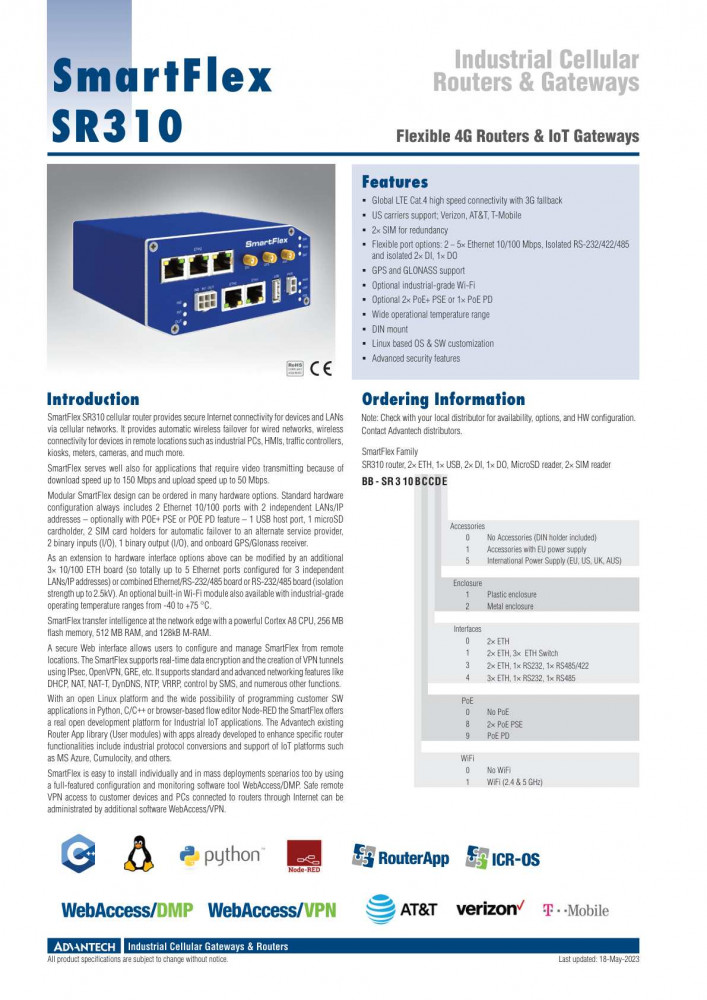 ADVANTECH SmartFlex SR310 product documentation page 1