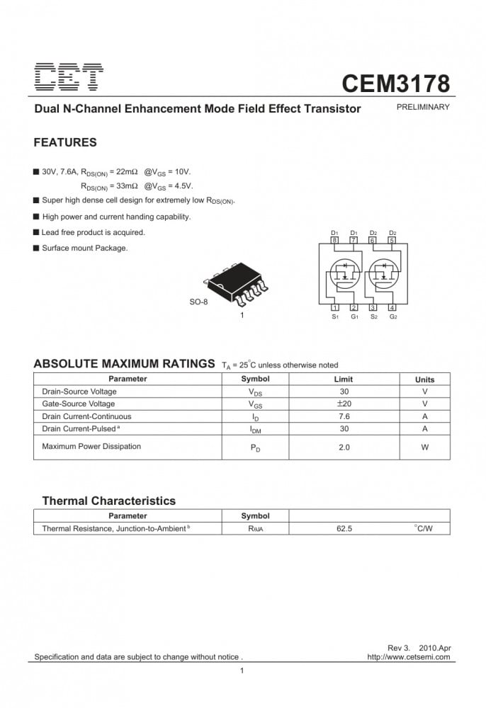 CEM3178 datasheet page 1