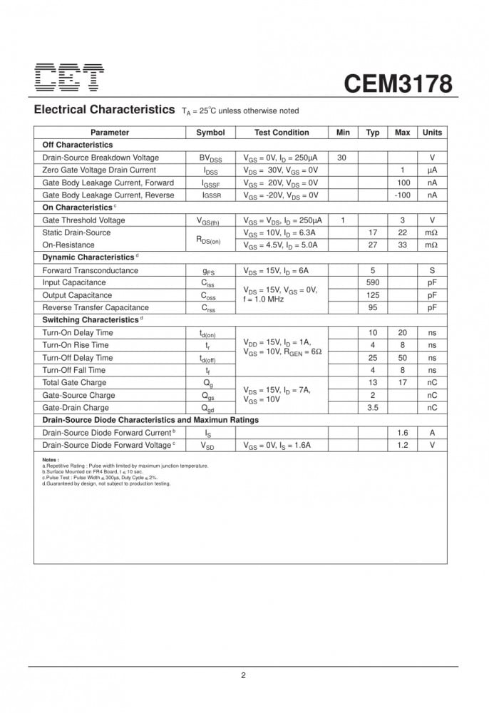 CEM3178 datasheet page 2