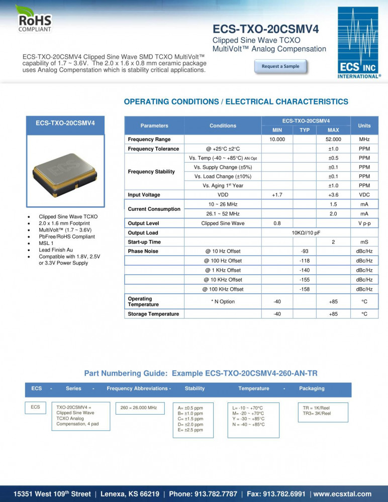 ECS-TXO-20CSMV4 technical document page 1