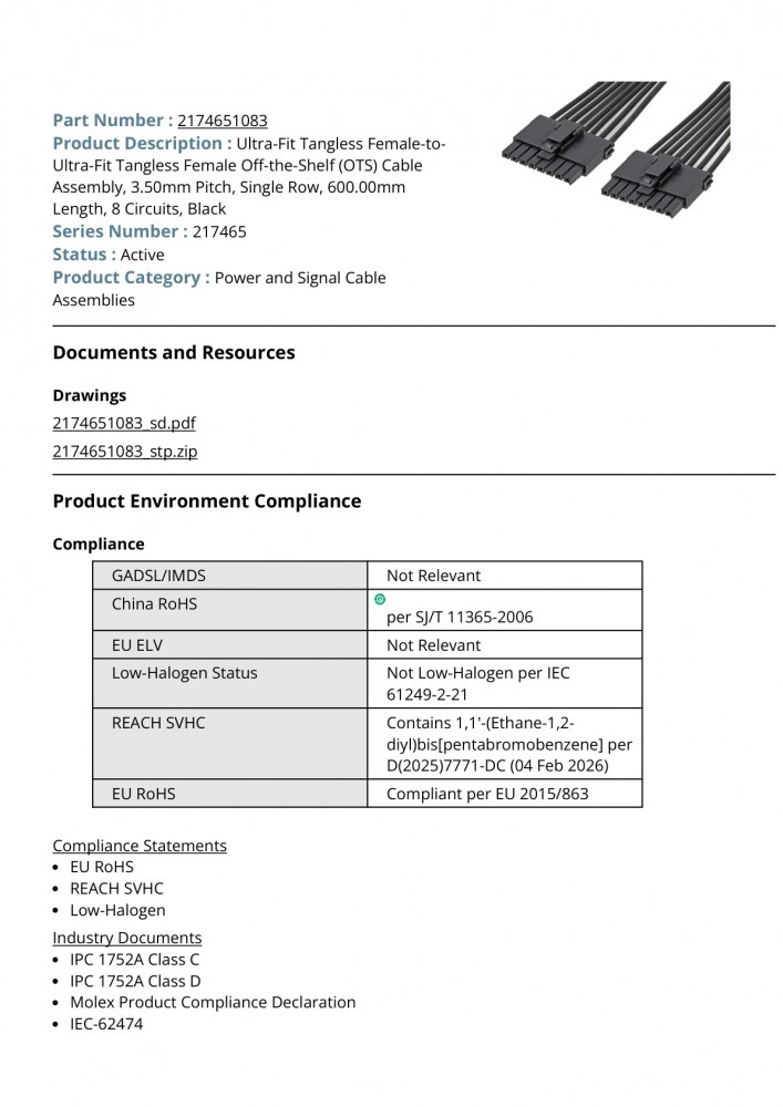 MOLEX 2174651083 technical document page 1