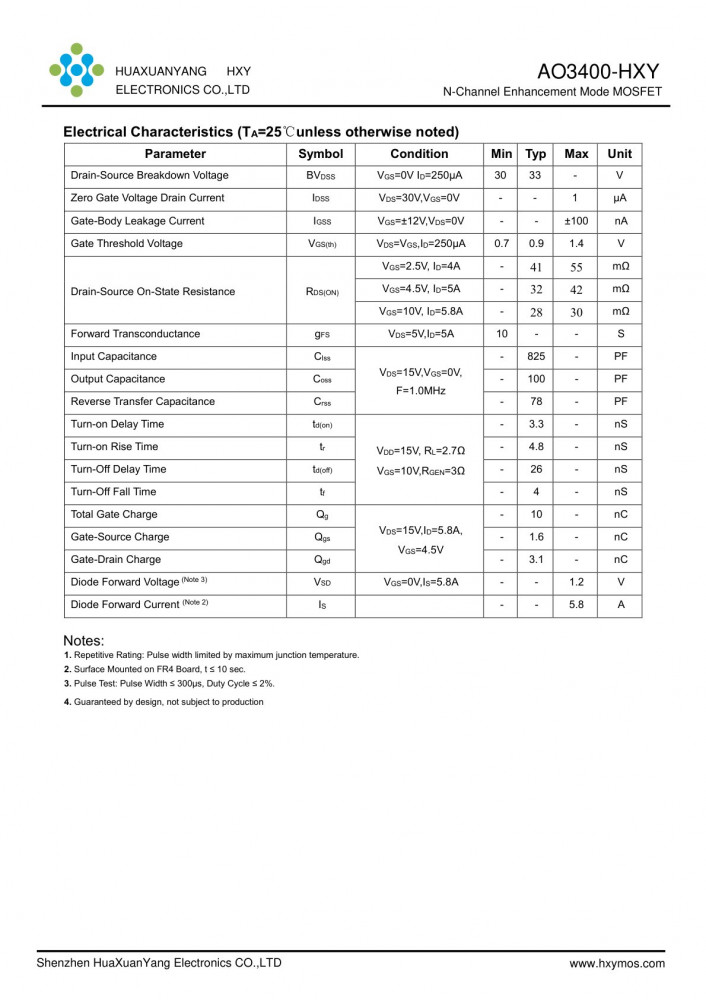 AO3400-HXY datasheet page 2