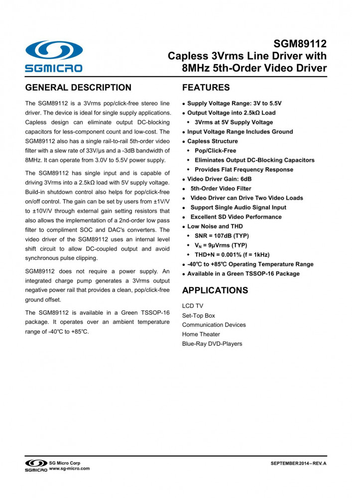 SGM89112 datasheet page 1