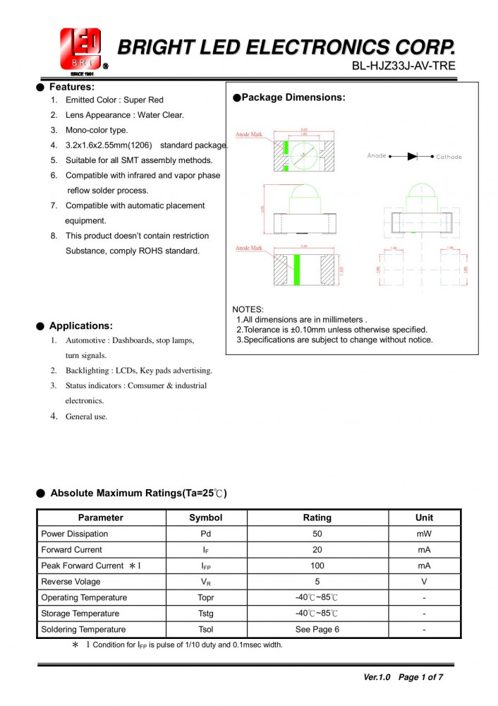 BL-HJZ33J-AV-TRE datasheet page 1