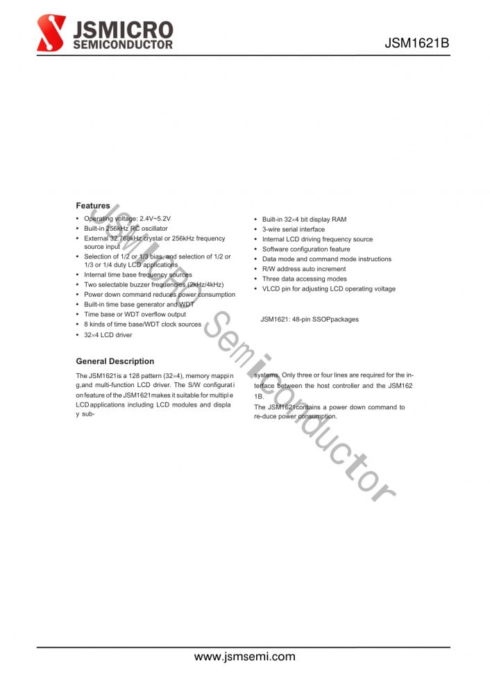 JSM1621B datasheet page 1