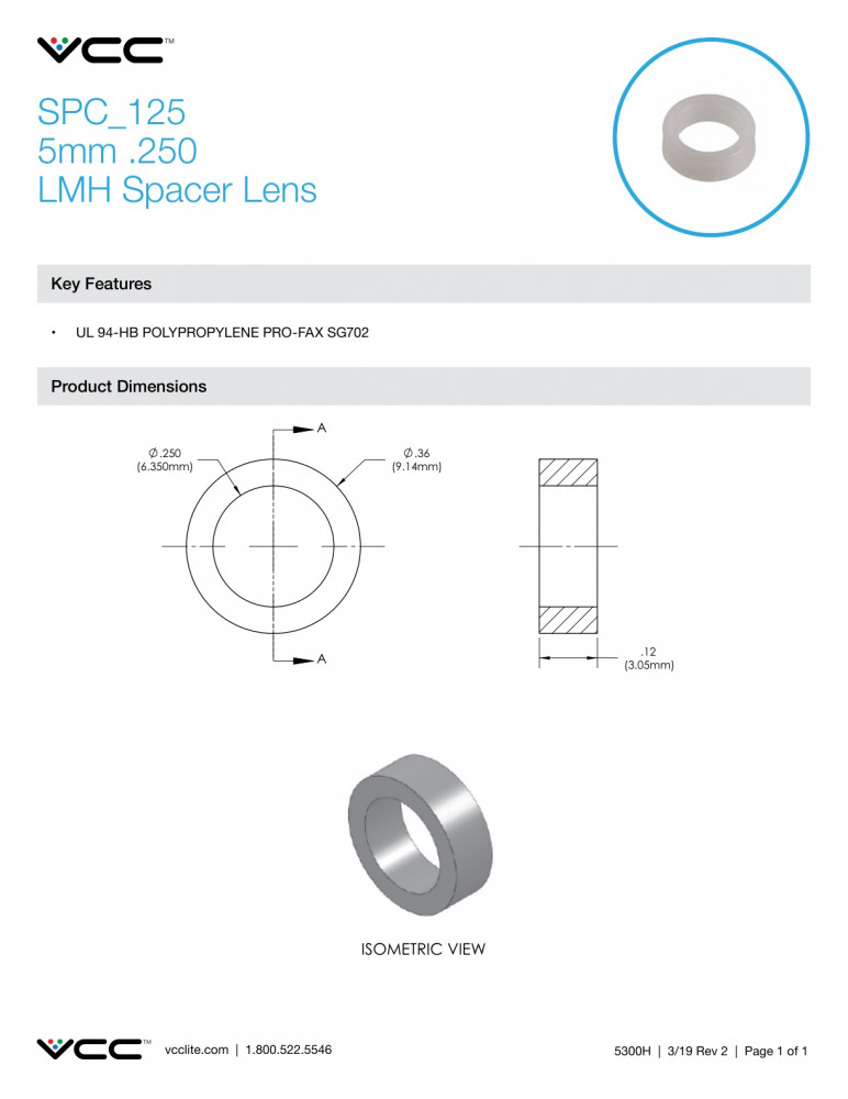 Product document image preview for the SPC_125 spacer lens material